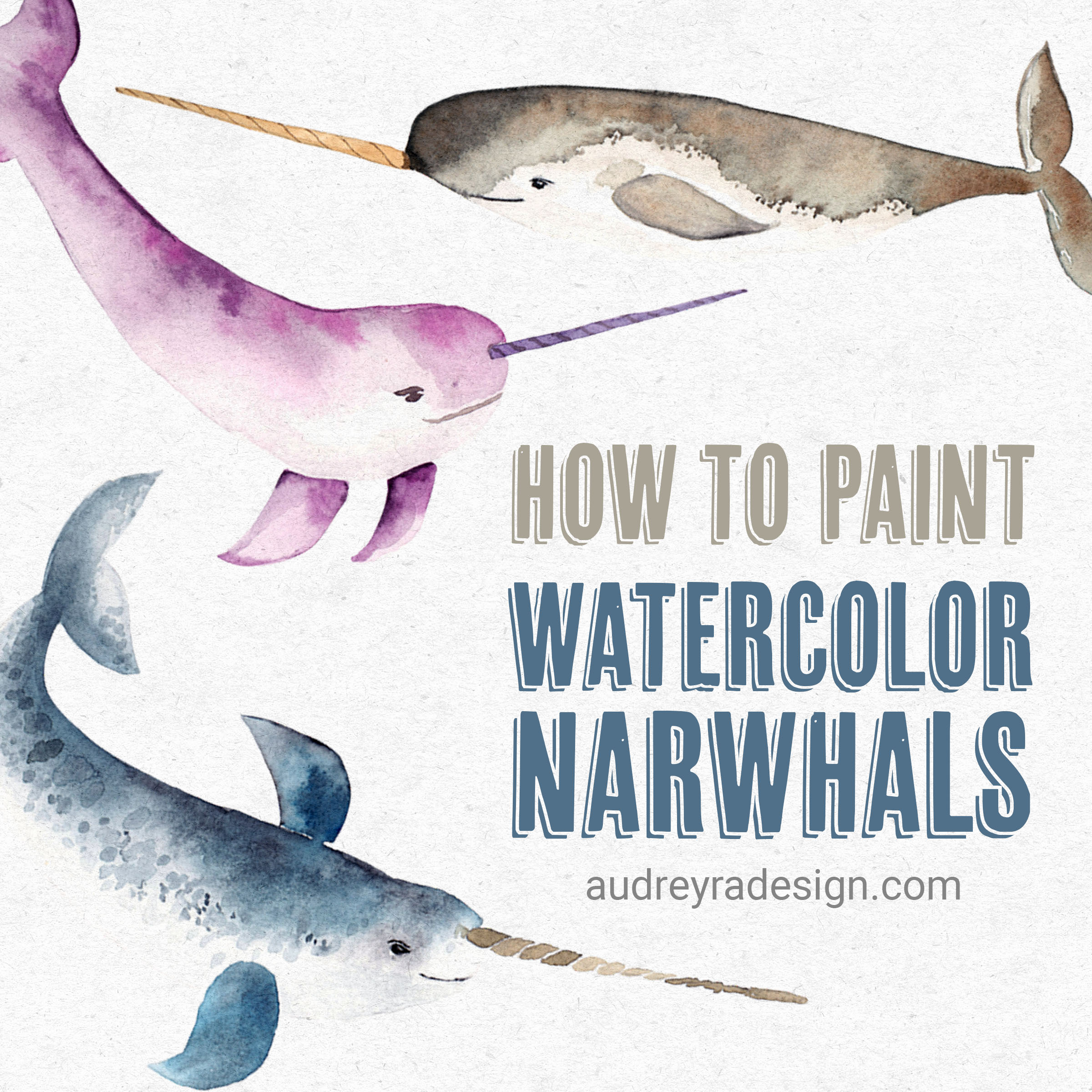 How to Paint: Watercolor Narwhals [PLUS FREE SKETCH] - Audrey Ra Design