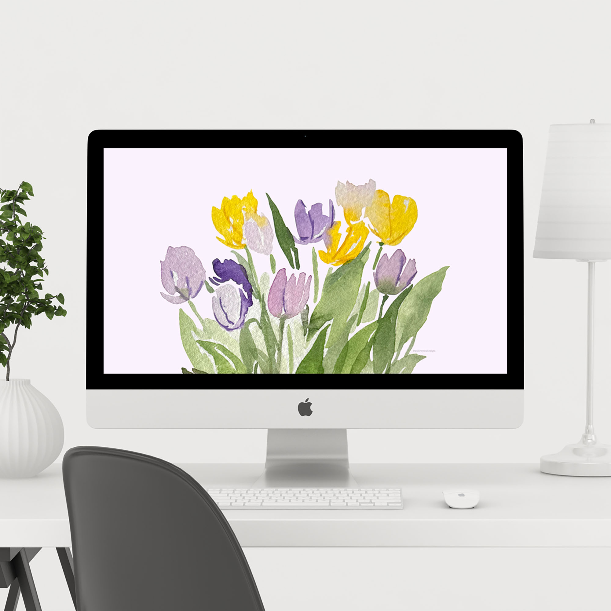 April 2023 Free Digital Wallpaper - Spring Tulips - Audrey Ra Design
