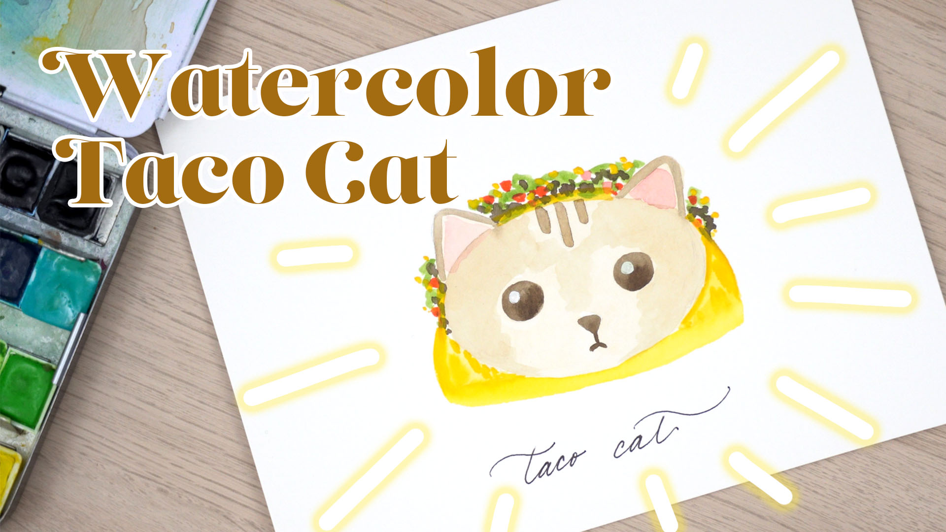 How to Paint a Watercolor Taco Cat - Audrey Ra Design