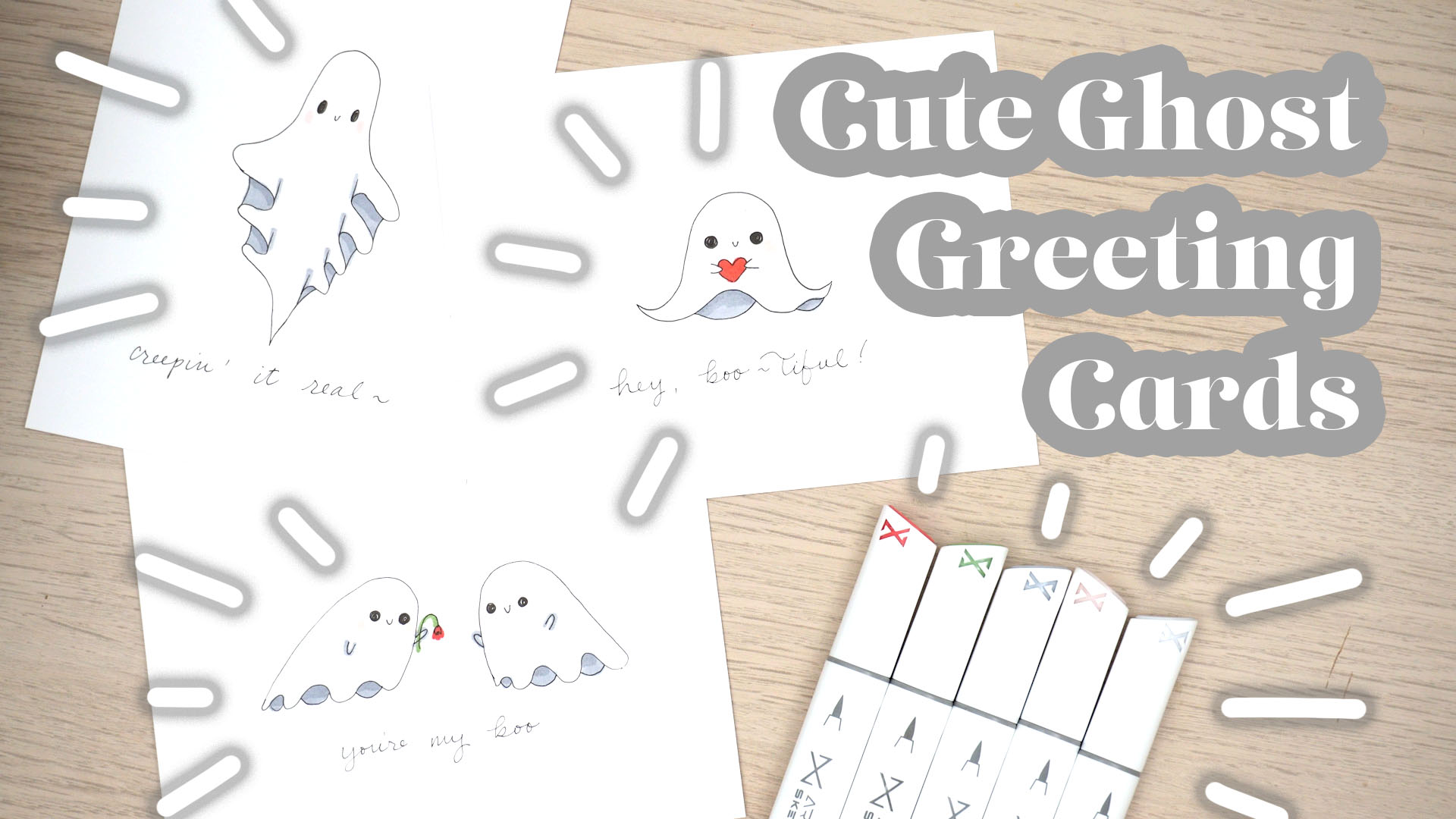 Halloween Ghost Minimal Greeting Cards with Alcohol Markers - Audrey Ra ...