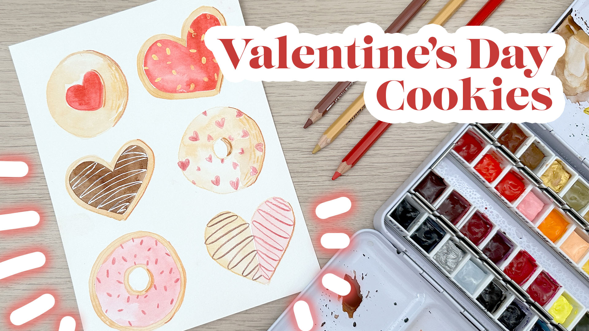 Watercolor Valentine's Day Cookies - Audrey Ra Design